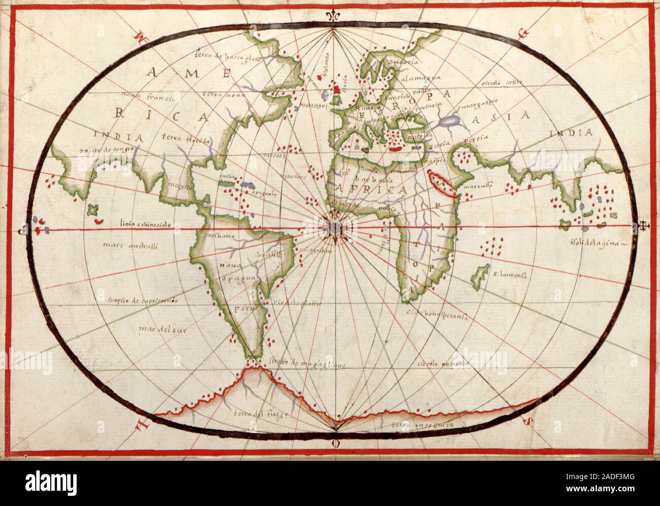 16e siècle carte du monde. Publié autour de 1590, cette carte montre le ...
