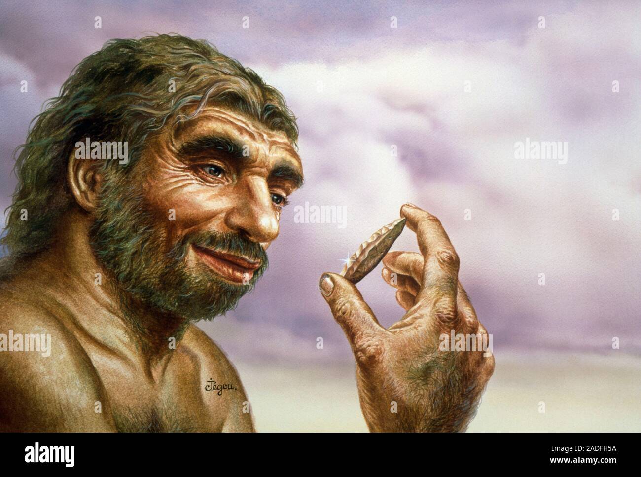 L'homme de Neandertal. Artwork d'un homme de Neandertal, Homo Sapiens ...