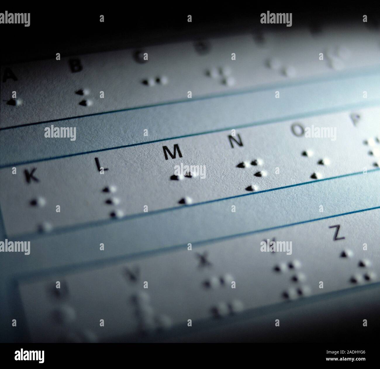 Alphabet Braille. Partie d'une feuille écrit en braille avec les ...