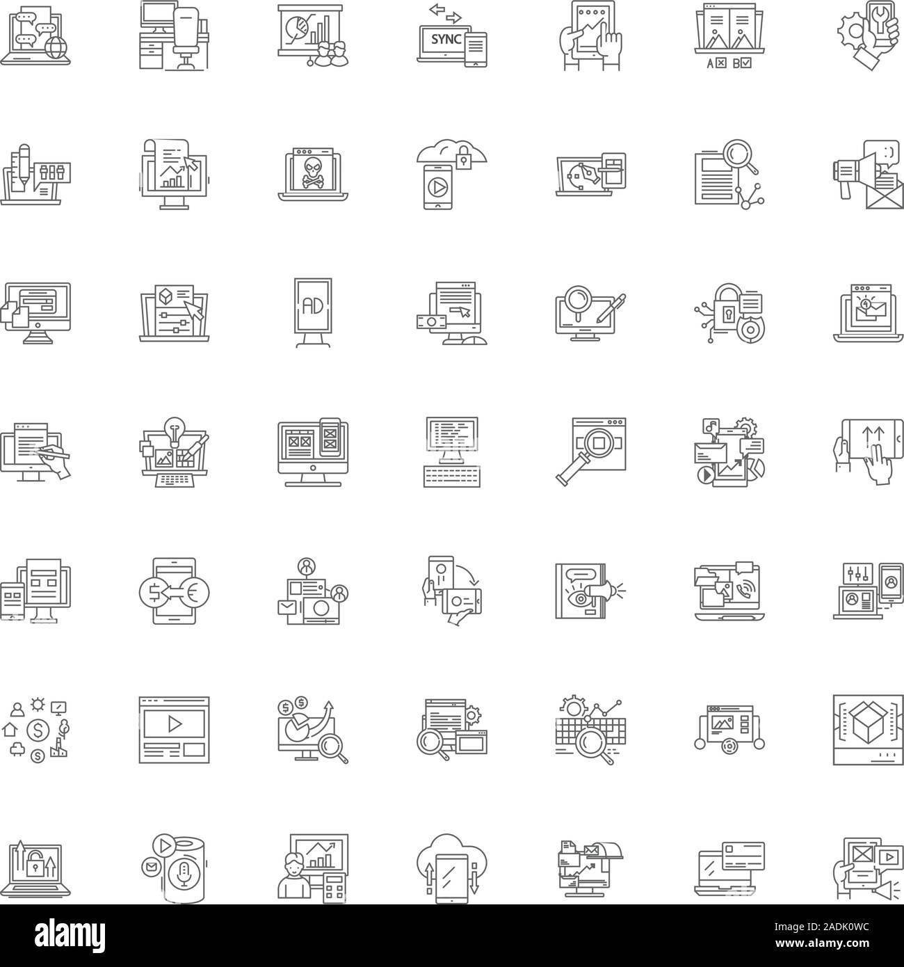 La ligne de programmation d'application Mobile icônes, signes, symboles ...
