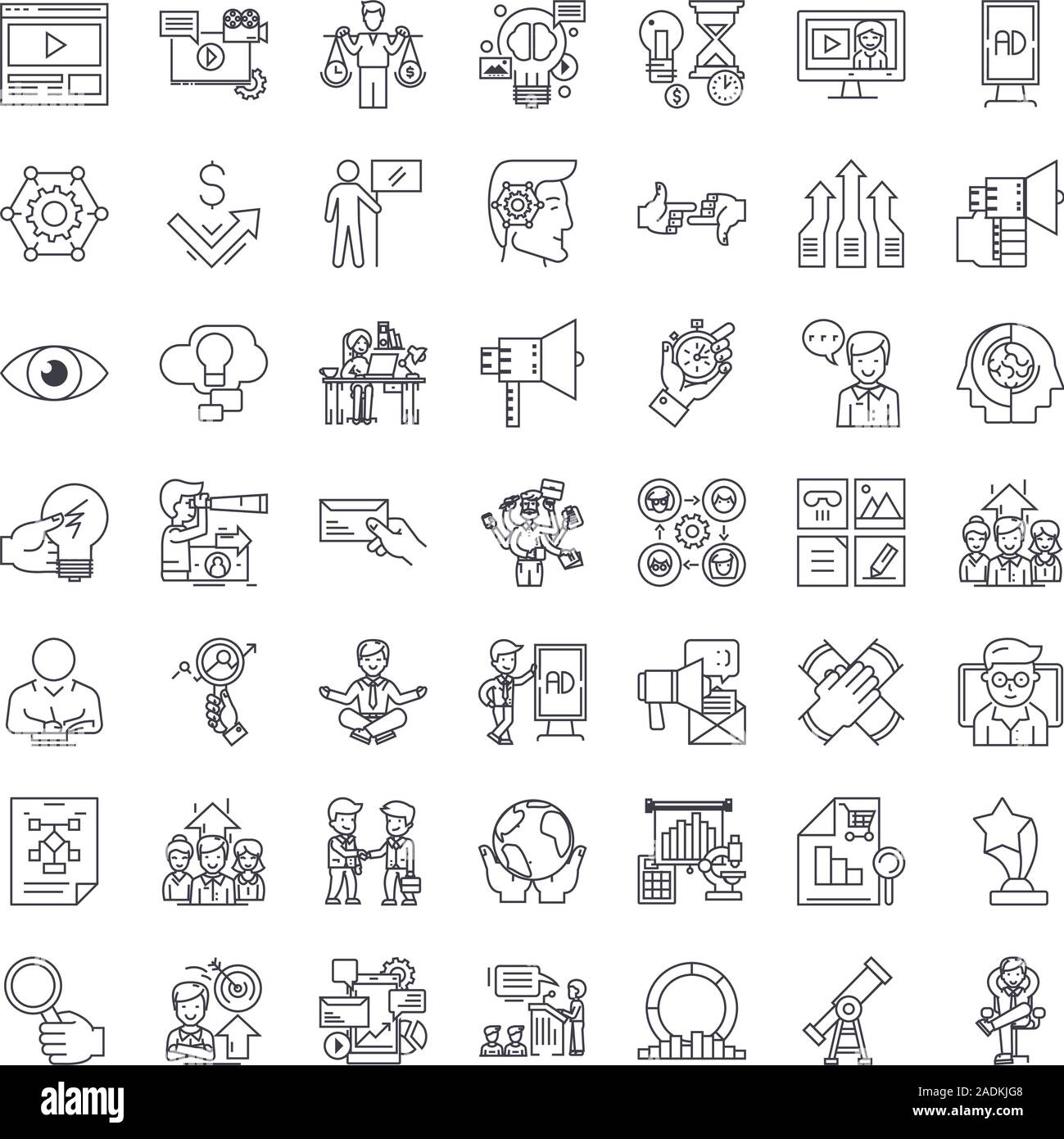 Icônes de ligne de marketing et de vente, signes, symboles, vecteur ...