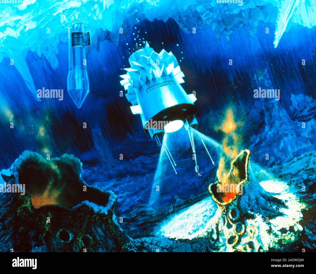 L'exploration de Europa. Artwork d'un sous-marin hydrobot (centre ...