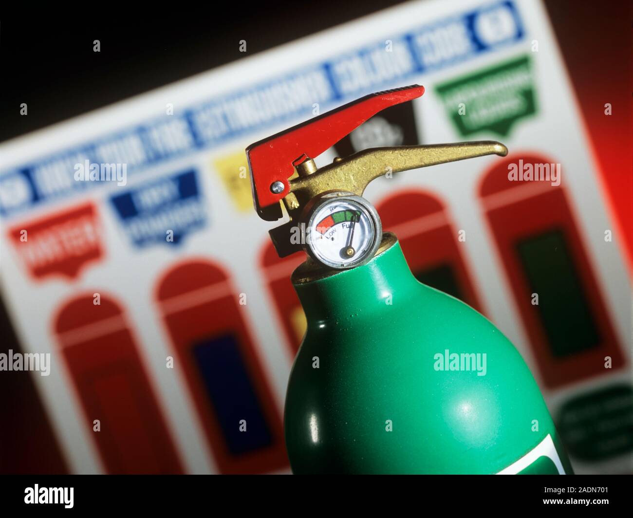 Extincteur. Extincteur de feu vert et carte afficher les codes de ...