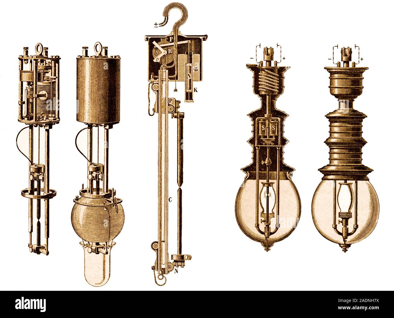 Lampes électriques, au début de l'oeuvre historique. Trois types de lampe électrique sont ...