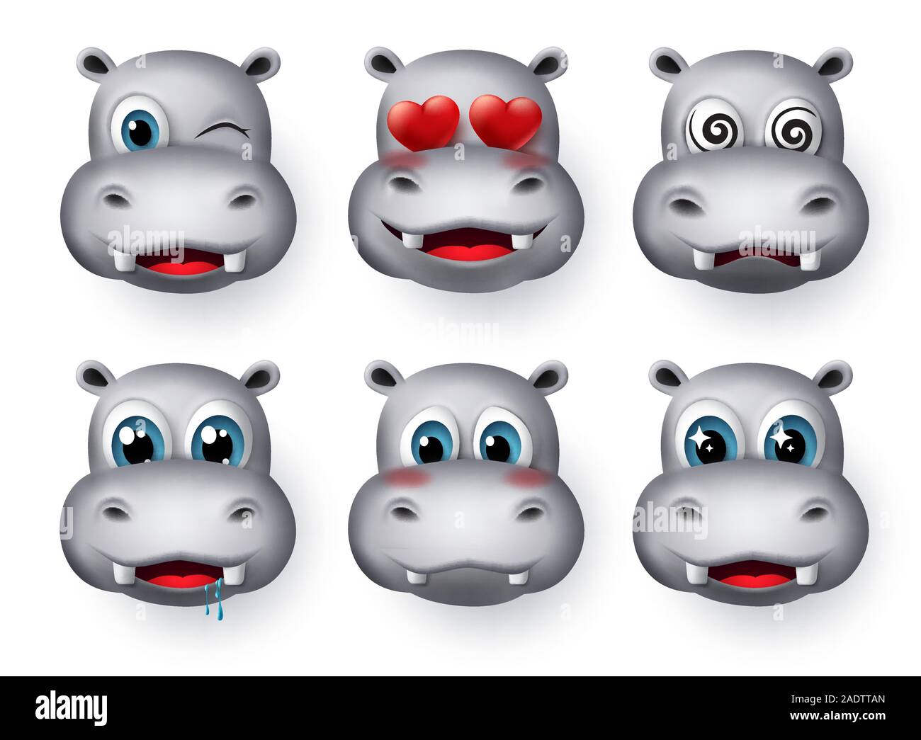 Hippopotamus émoticônes et émoticone vector set. Hippo avatar animaux ...