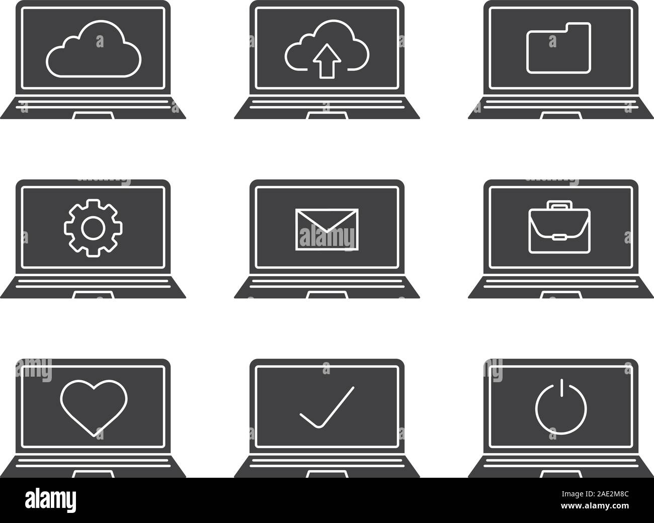 Glyphe d'ordinateurs portables icons set. Symboles de Silhouette. Les ...