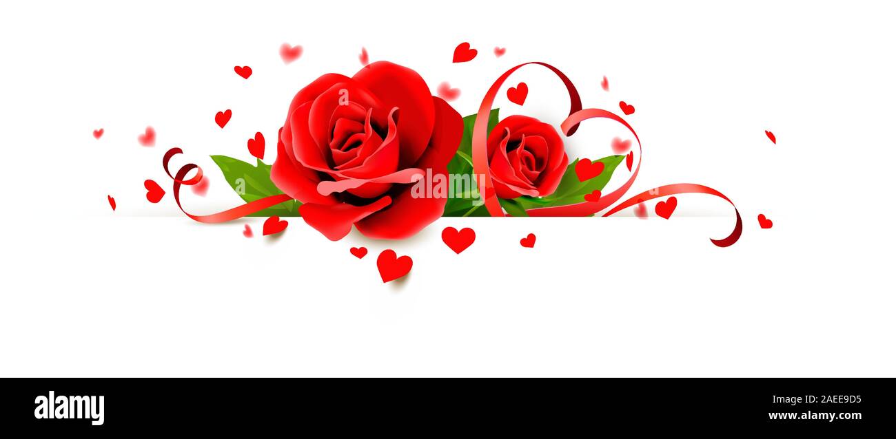 Bouquet de roses rouges avec arc rouge, ruban en forme de coeur et ...
