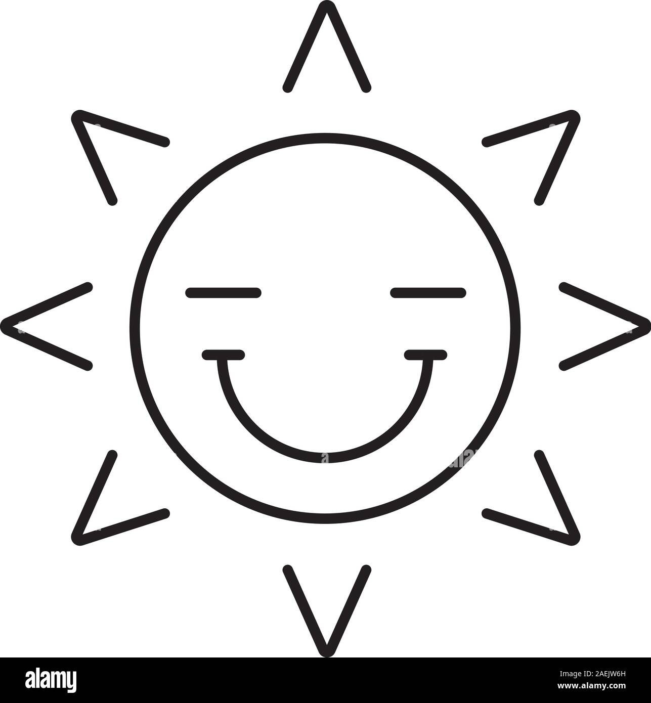 Soleil sourire heureux icône linéaire. Smiley avec les yeux fermés ...