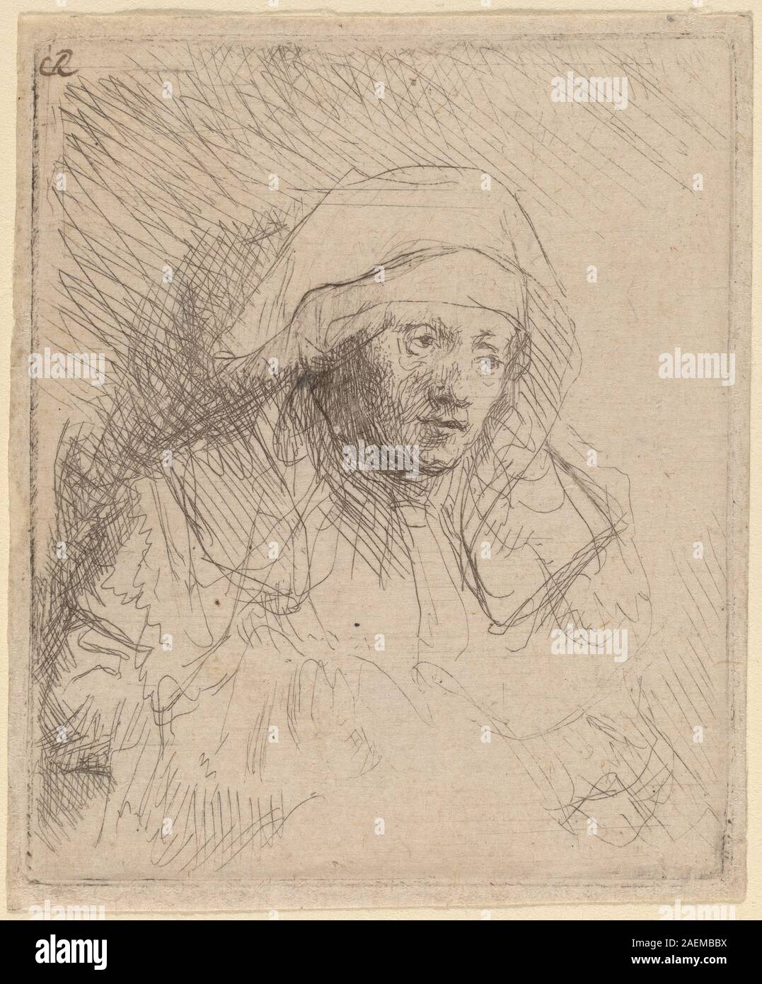 Rembrandt van Rijn, femme malade avec une grande coiffe blanche (Saskia ...