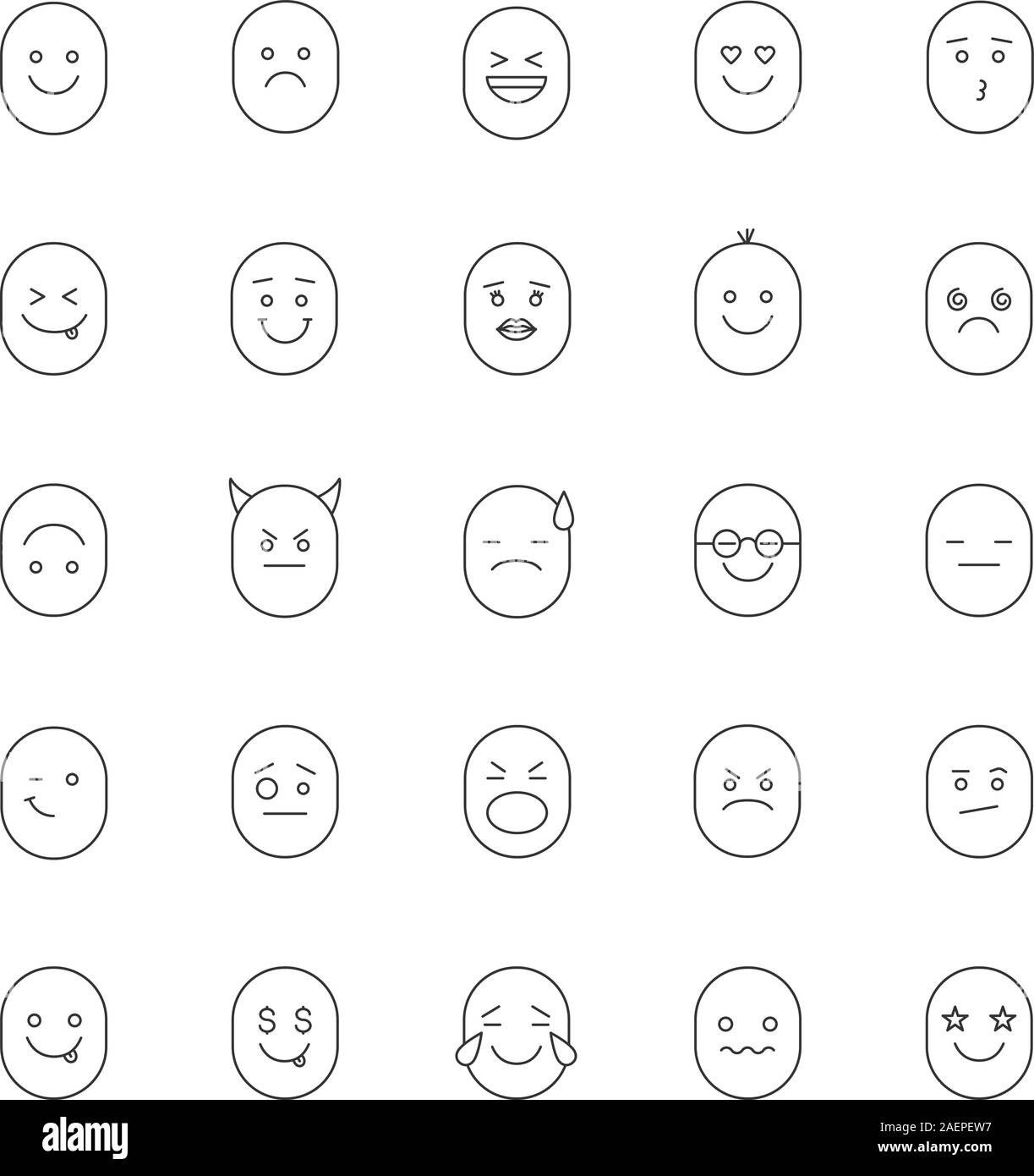 Smileys icons set linéaire. Des émoticônes. Des sentiments, des ...