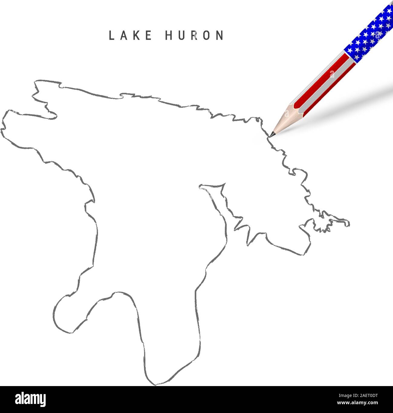 Le lac Huron carte vectorielle esquisse au crayon. Le lac Huron ...