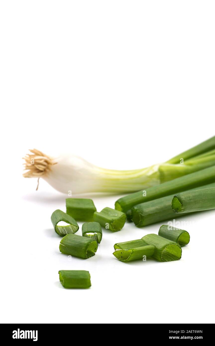 Les oignons verts frais mûrs (échalotes ou oignons verts) avec des ...