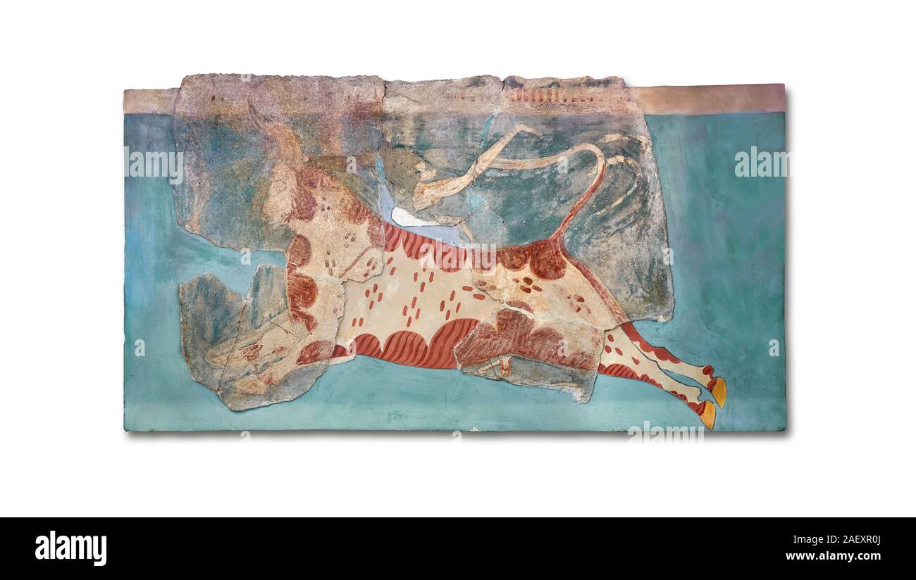 Peinture murale fresque mycénienne d'un Mycanaean acrobat sautant par ...