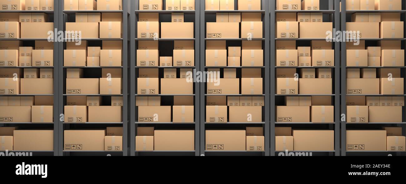 Étagères de stockage de l'entrepôt et des boîtes en carton, l'arrière ...