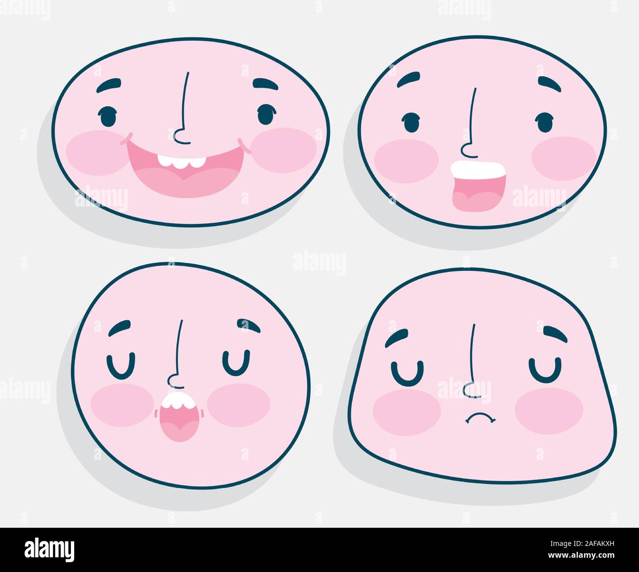 Émoticônes kawaii cartoon fait face à l'expression humaine set vector ...