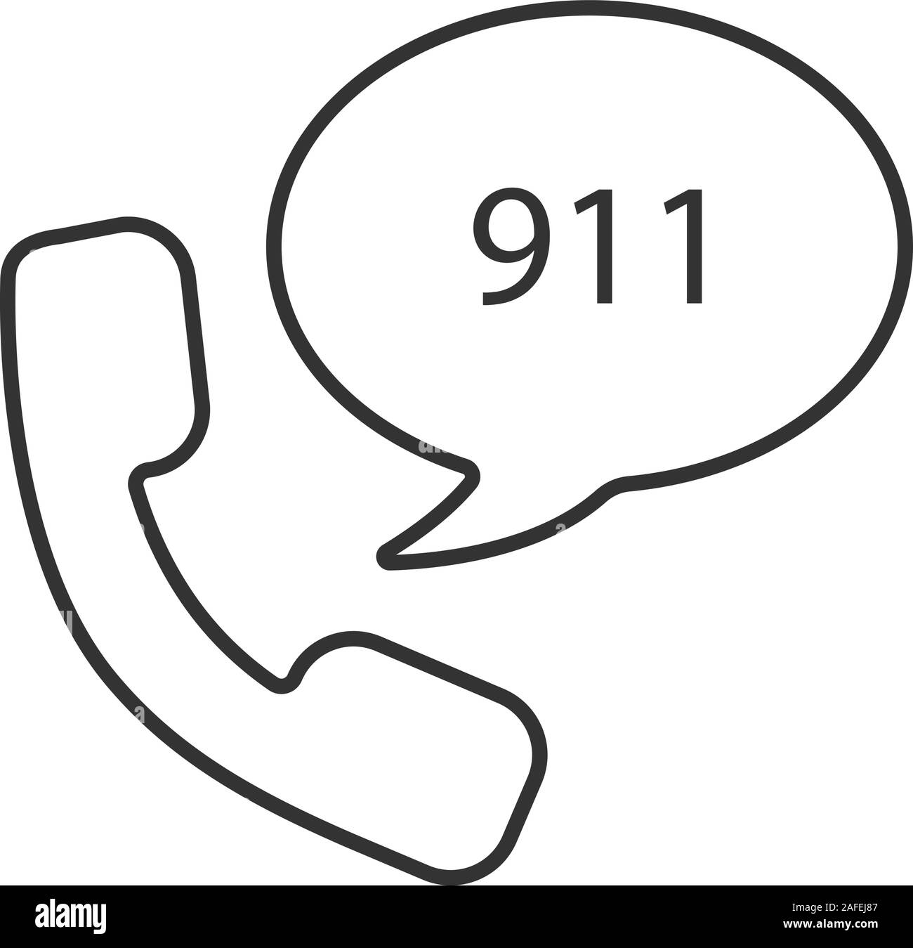 Service d'appels d'urgence icône linéaire. Combiné et bulle avec numéro ...