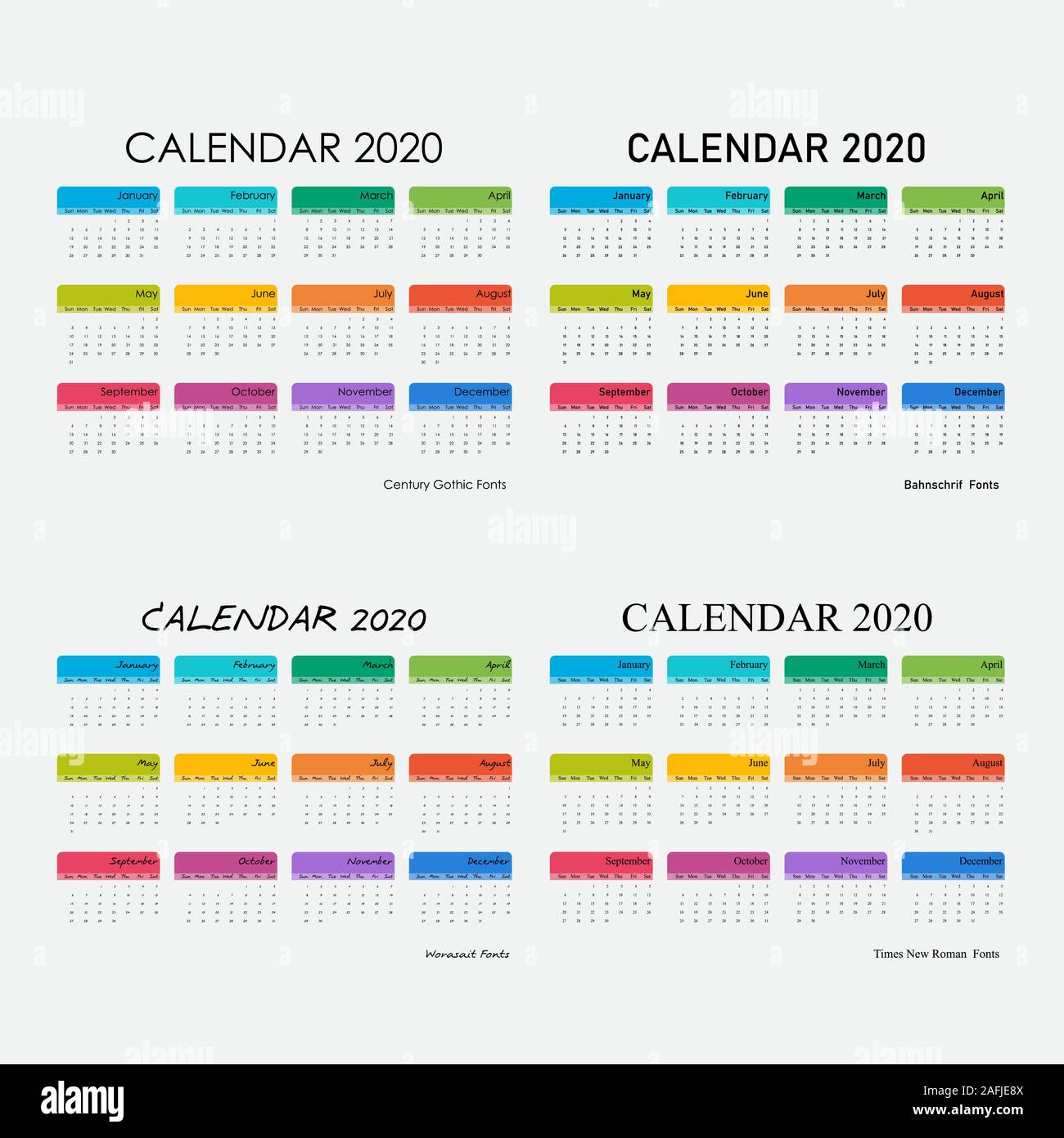 Calendrier 2020 Calendrier 2020 Modèle.Lot de 12 mois.Calendrier de l ...