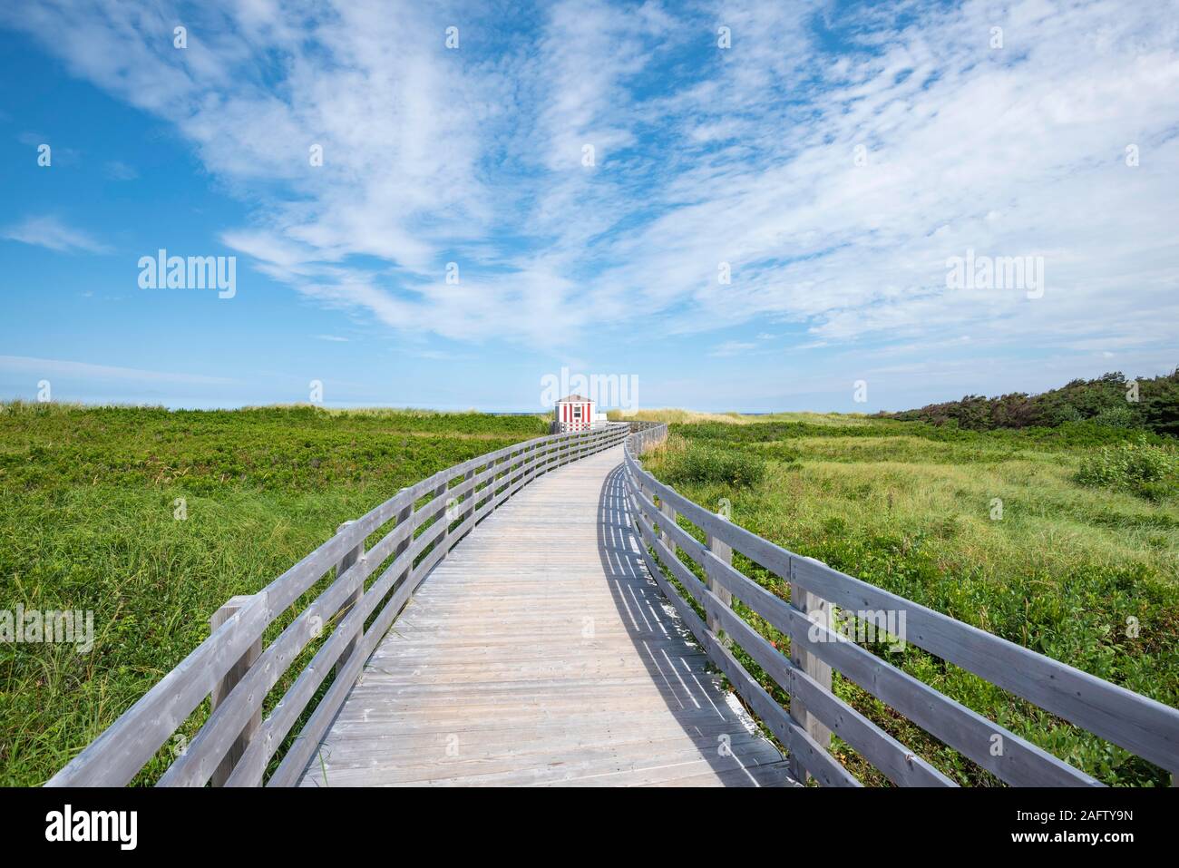 Passerelle en bois sur dune sentier, Sentier des dunes de Greenwich ...