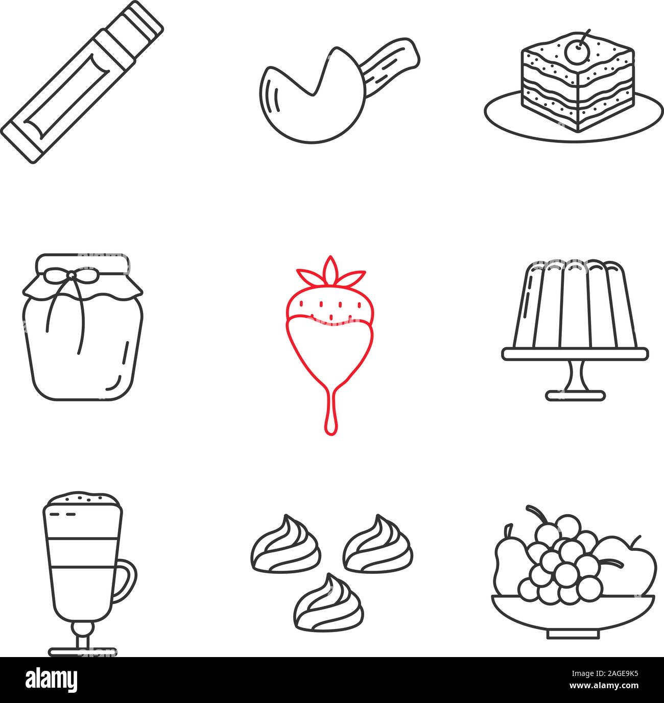 Linéaire confiserie icons set. Chewing-gum stick, fortune cookie ...