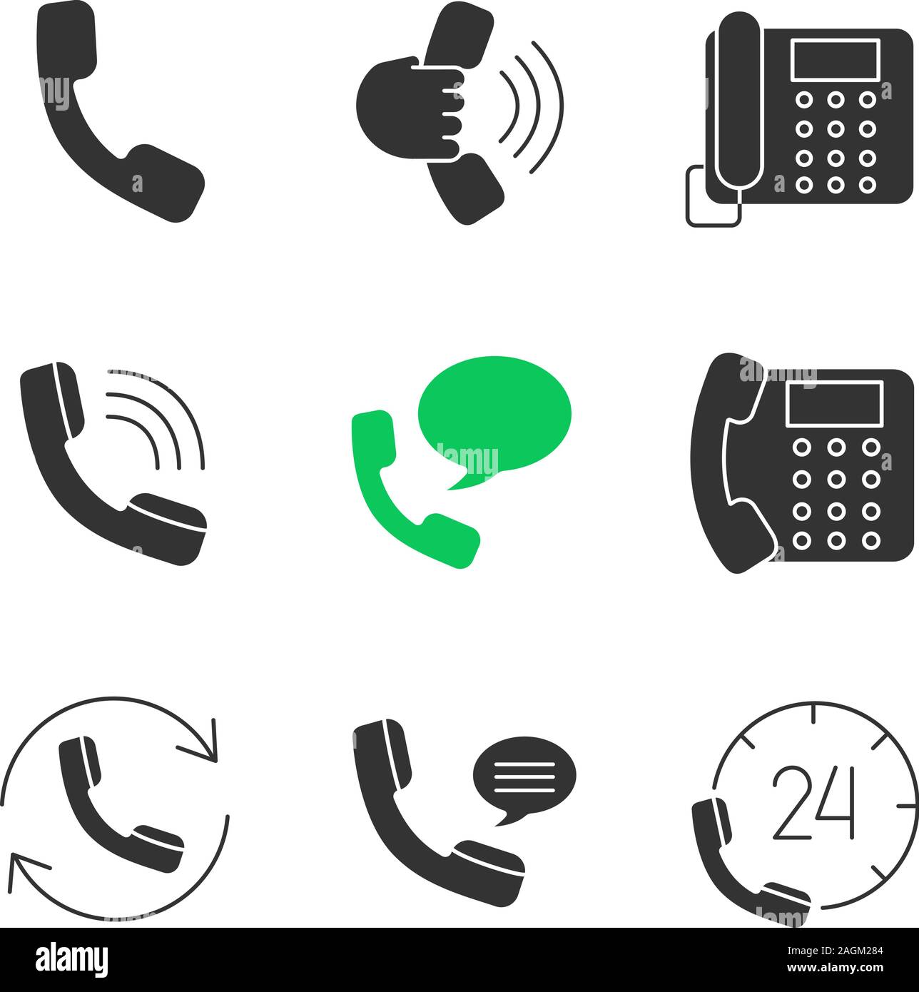 Glyphe de communication téléphonique icons set. Combiné, appel entrant ...