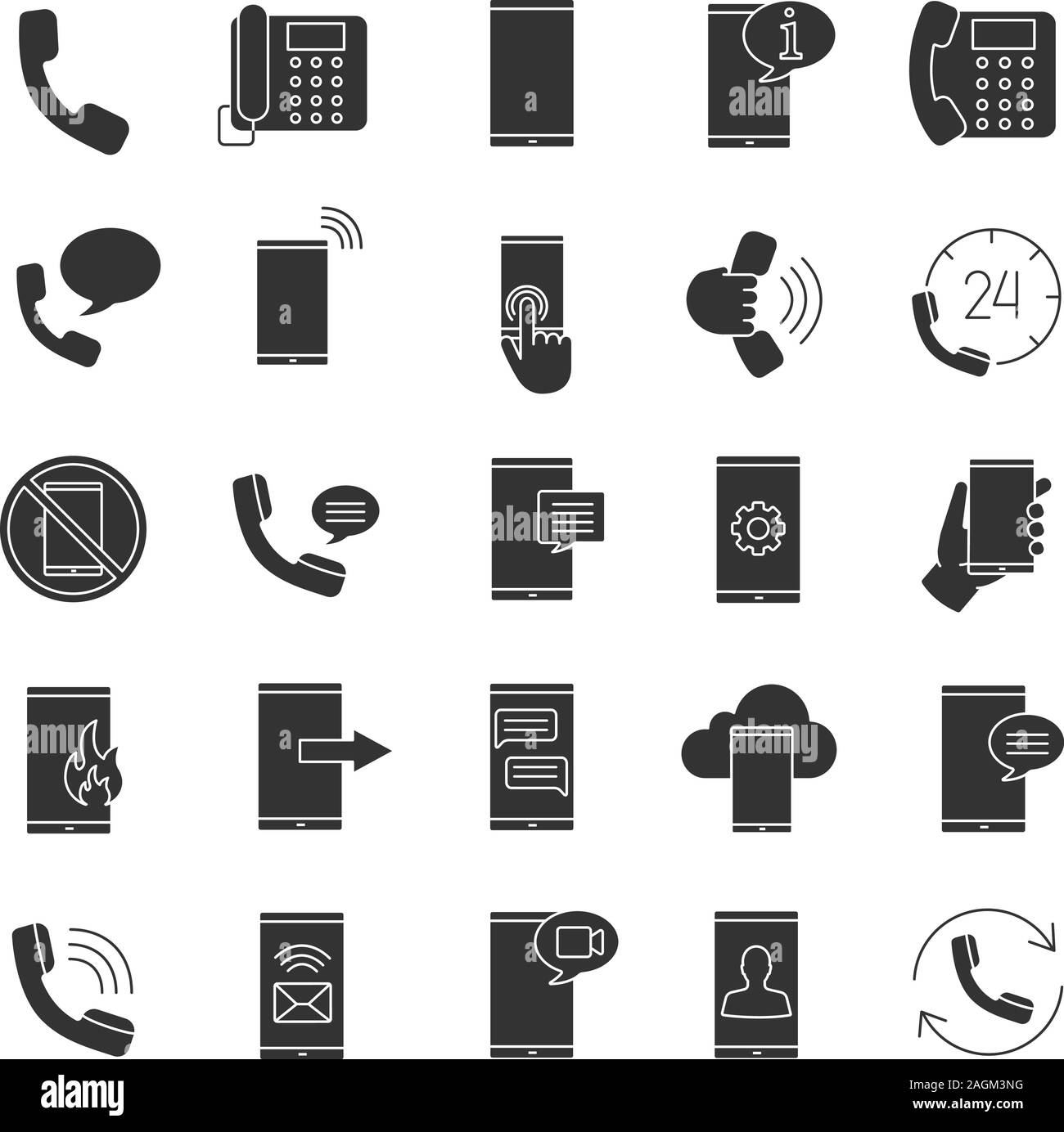 Glyphe de communication téléphonique icons set. Appels, Messages ...