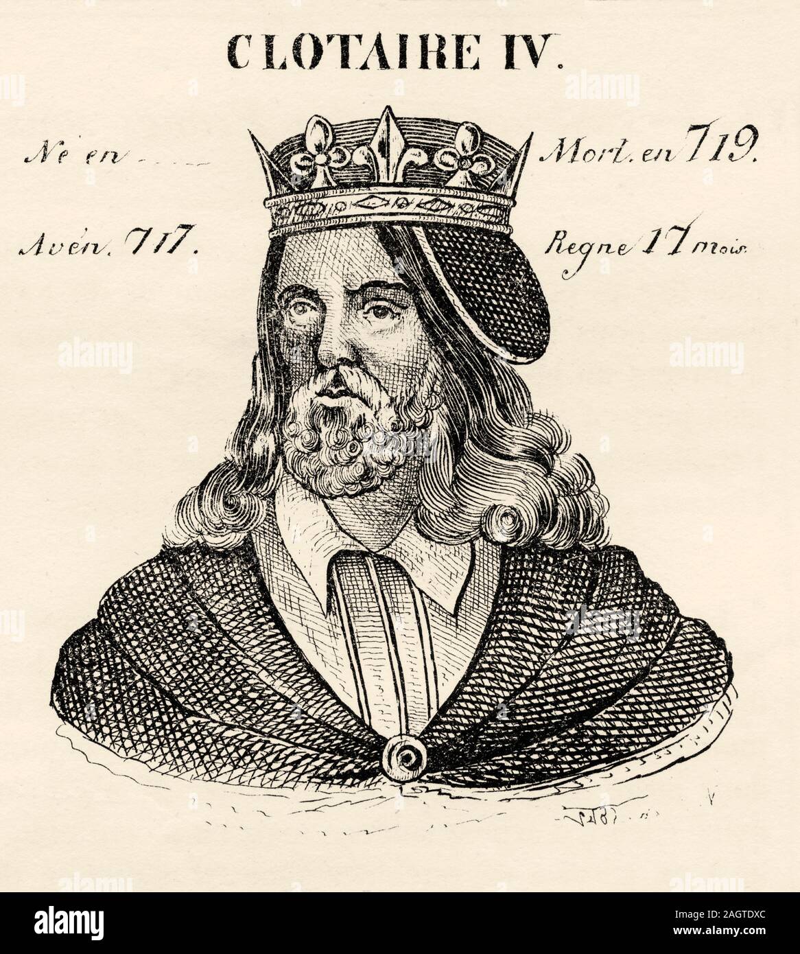 Portrait de Clotaire IV (684 - 719). Roi de France de 717 à 719 ...