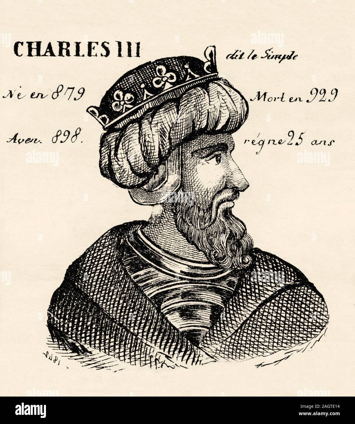 Portrait de Charles III le Simple (879 - 929). Roi de France de 898 à ...