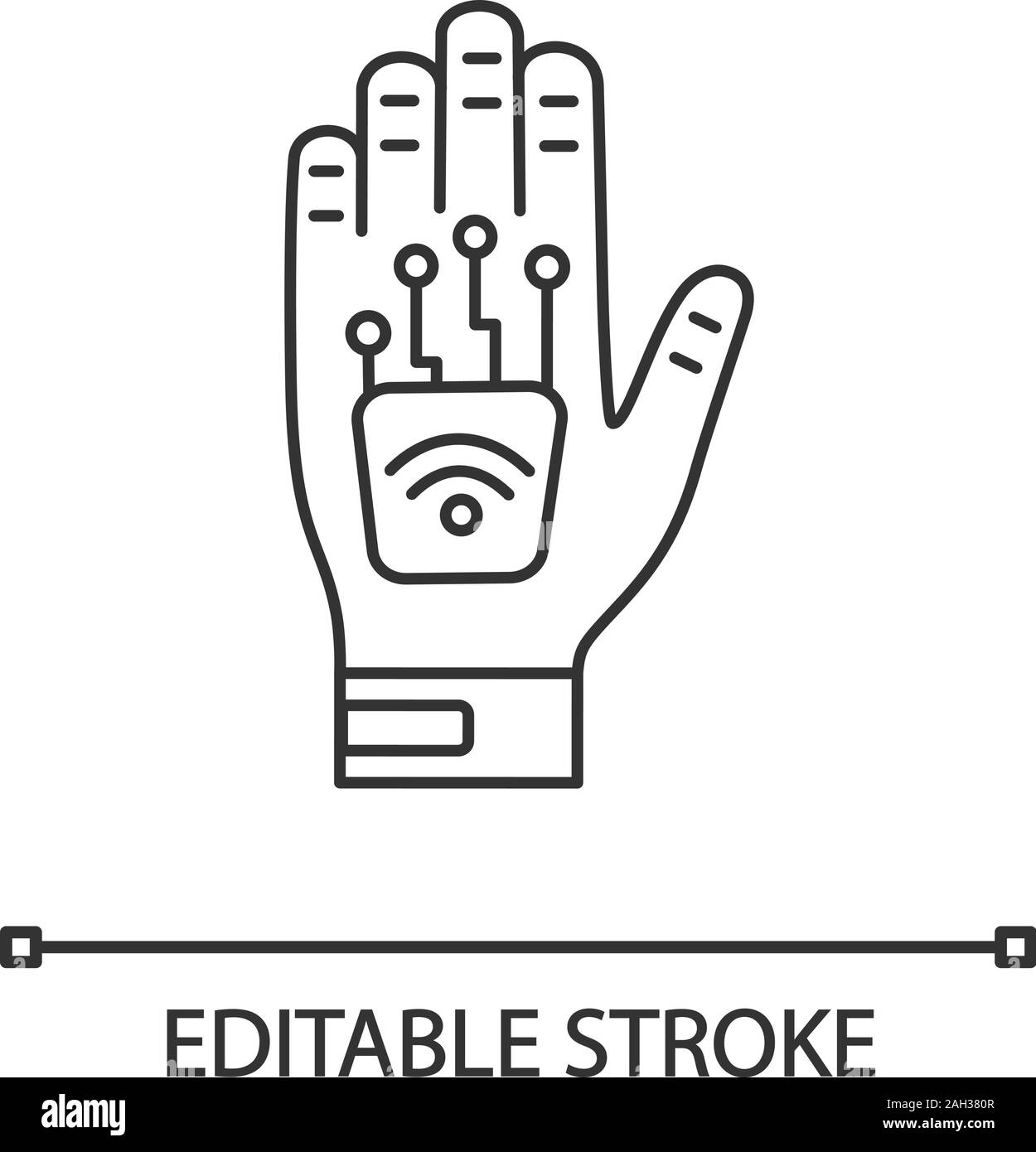 La micro-puce dans la main l'icône linéaire. Fine ligne illustration ...