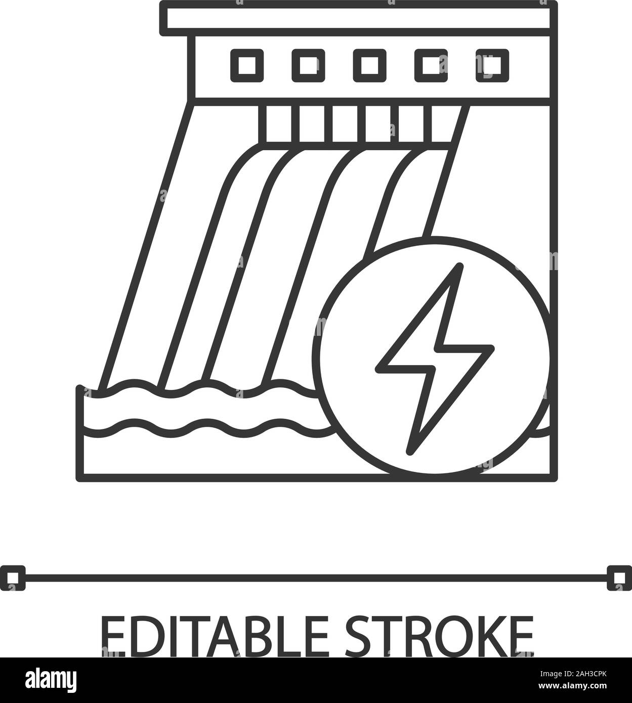 Barrage hydroélectrique icône linéaire. L'énergie de l'eau usine. Fine ...