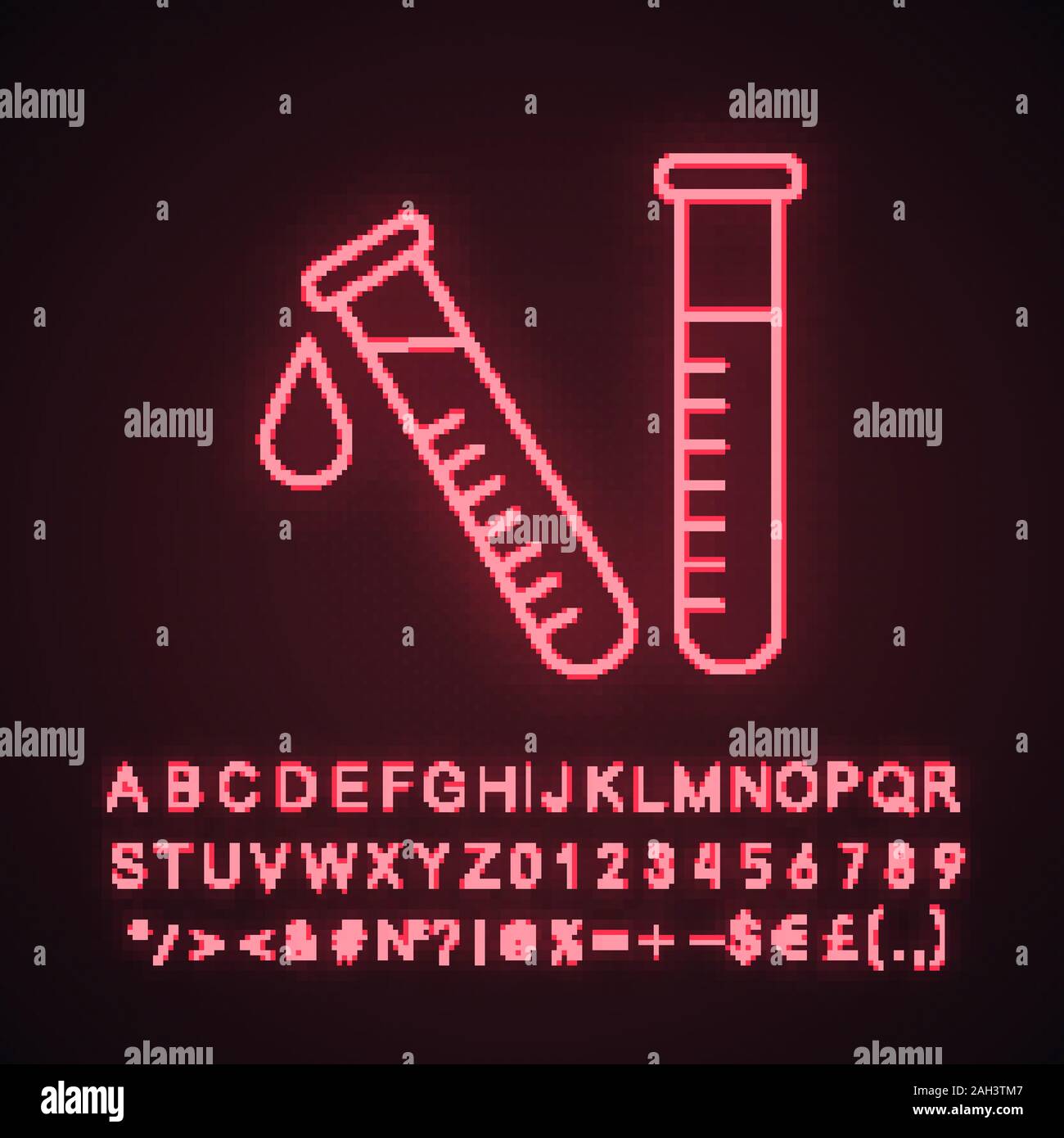 Test de laboratoire neon light icône. Diagnostic de laboratoire. La ...
