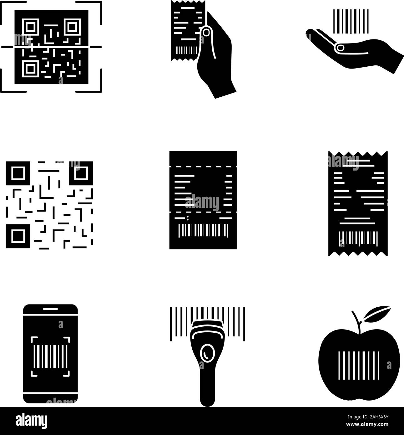 Glyphe de codes-barres icons set. Et QR codes linéaires application de ...