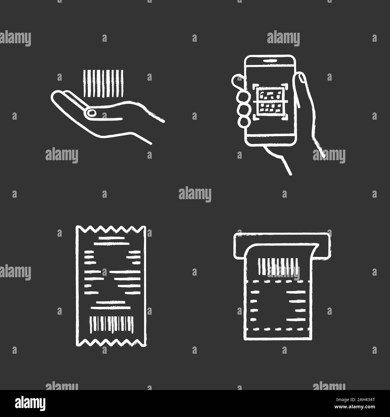 Chalk barres icons set. Code à barres linéaire dans la main, les codes ...