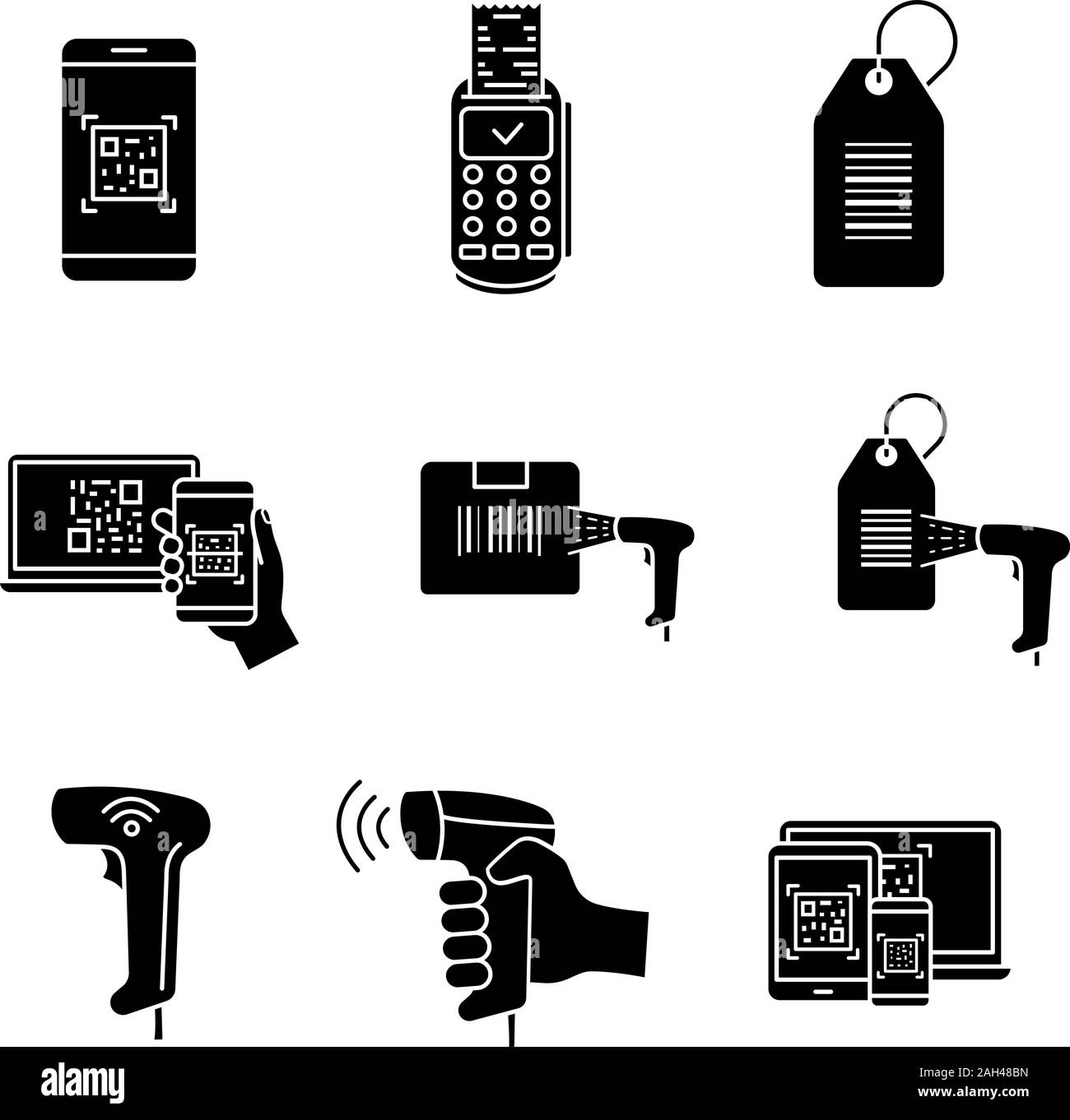Glyphe de codes-barres icons set. La lecture de codes à barres ...