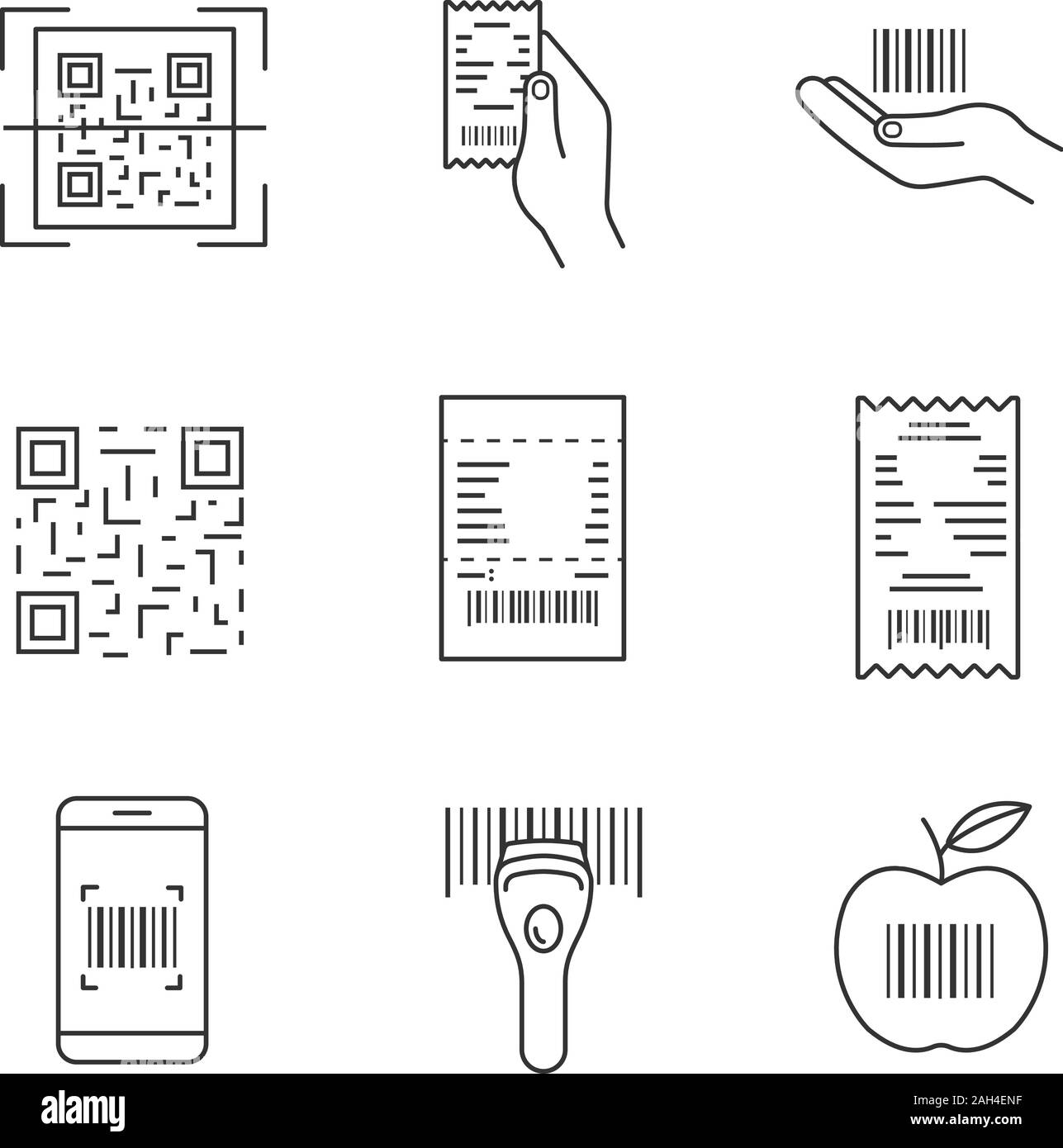 Icons set linéaire des codes à barres. Et QR codes linéaires ...