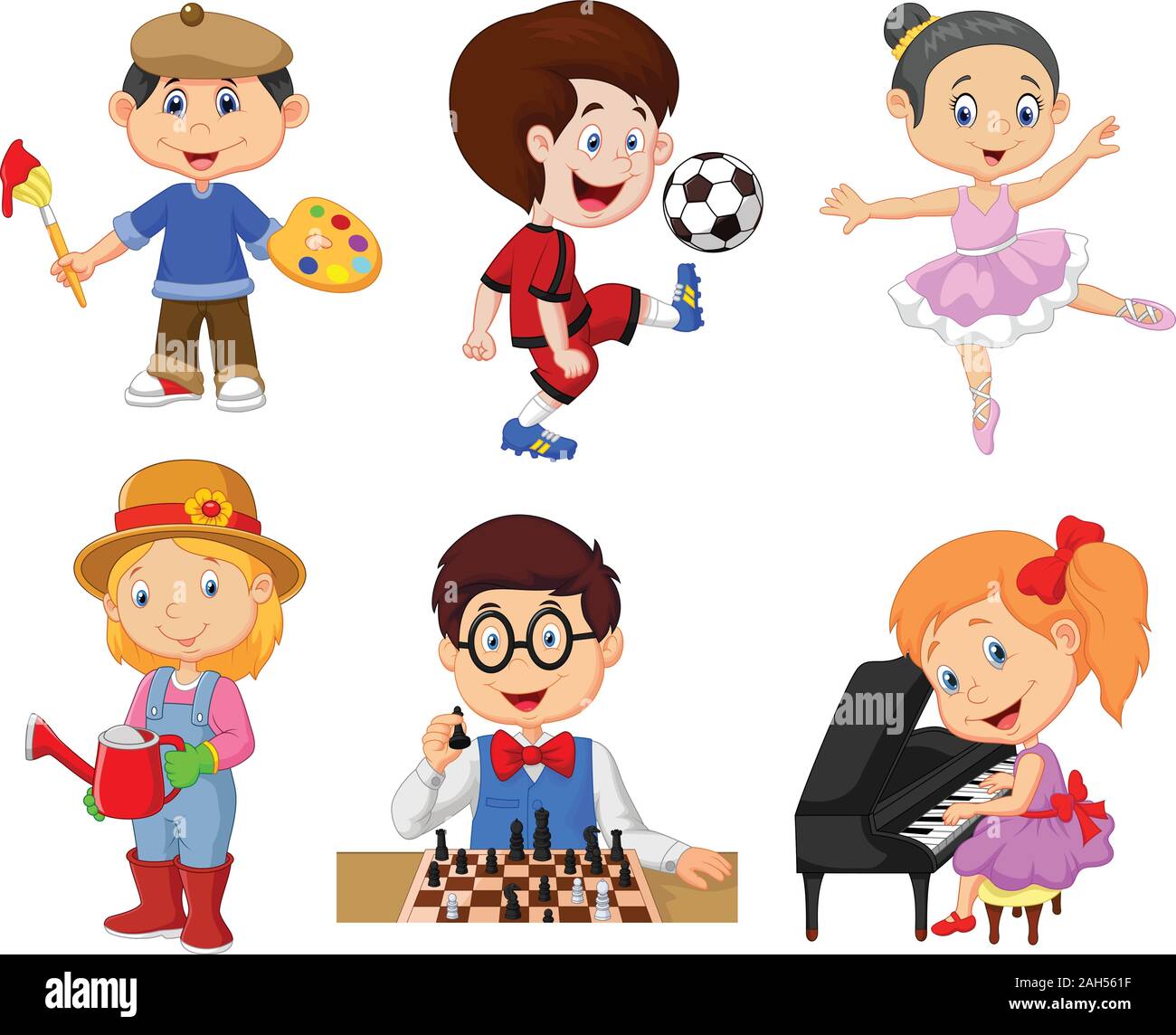 Cartoon kids avec différents passe-temps sur un fond blanc Image ...