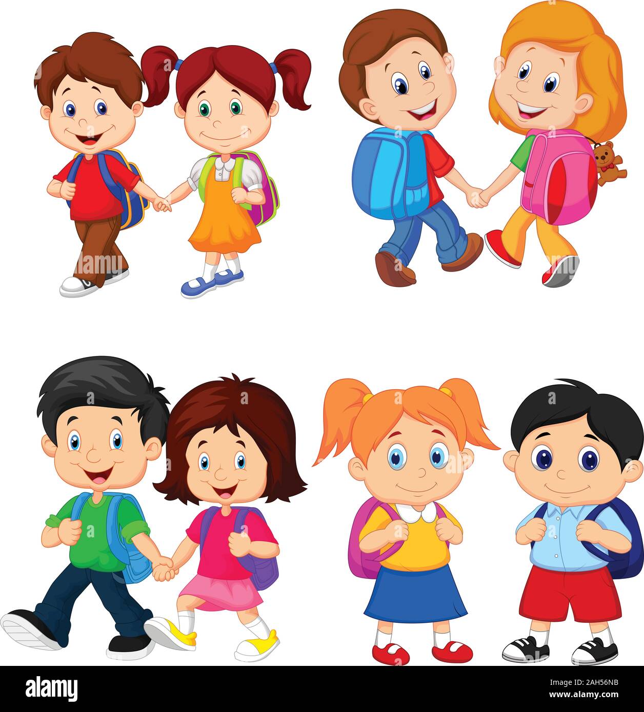 Les enfants de l'école de dessin animé avec des sacs à dos Image ...