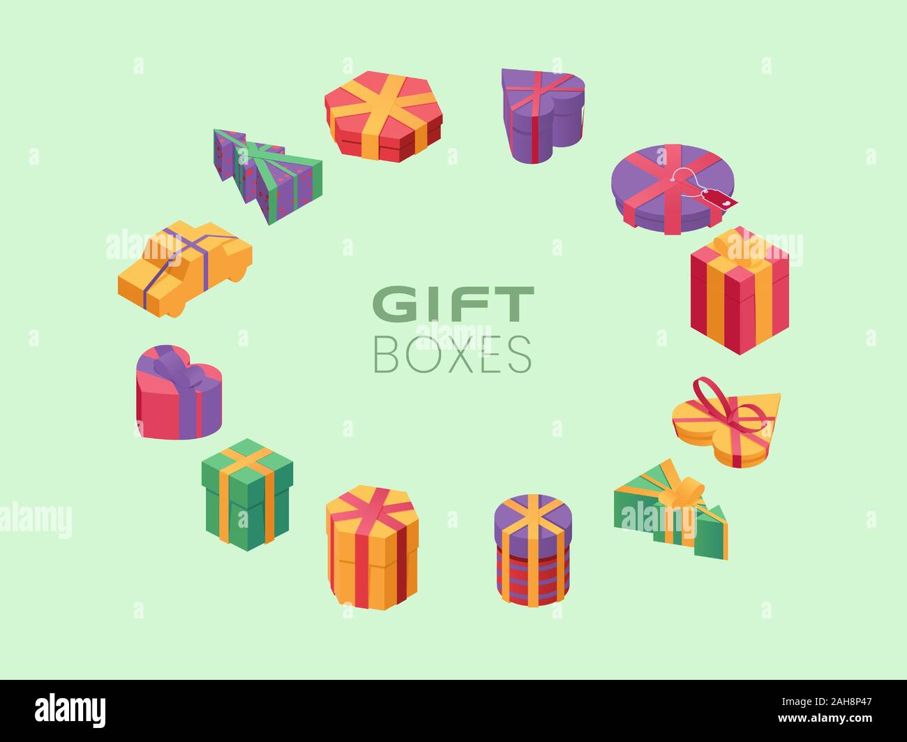 Boîtes cadeaux vecteur isométrique cadre. Arrière-plan de fête de Noël ...