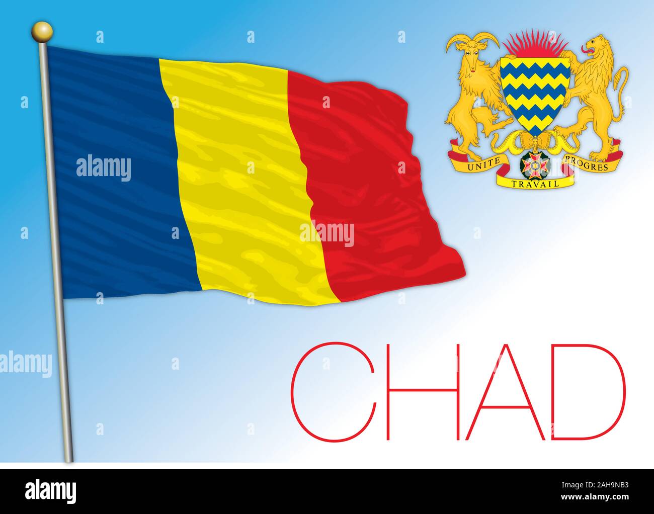 Tchad drapeau national officiel et d'armoiries, vector illustration ...