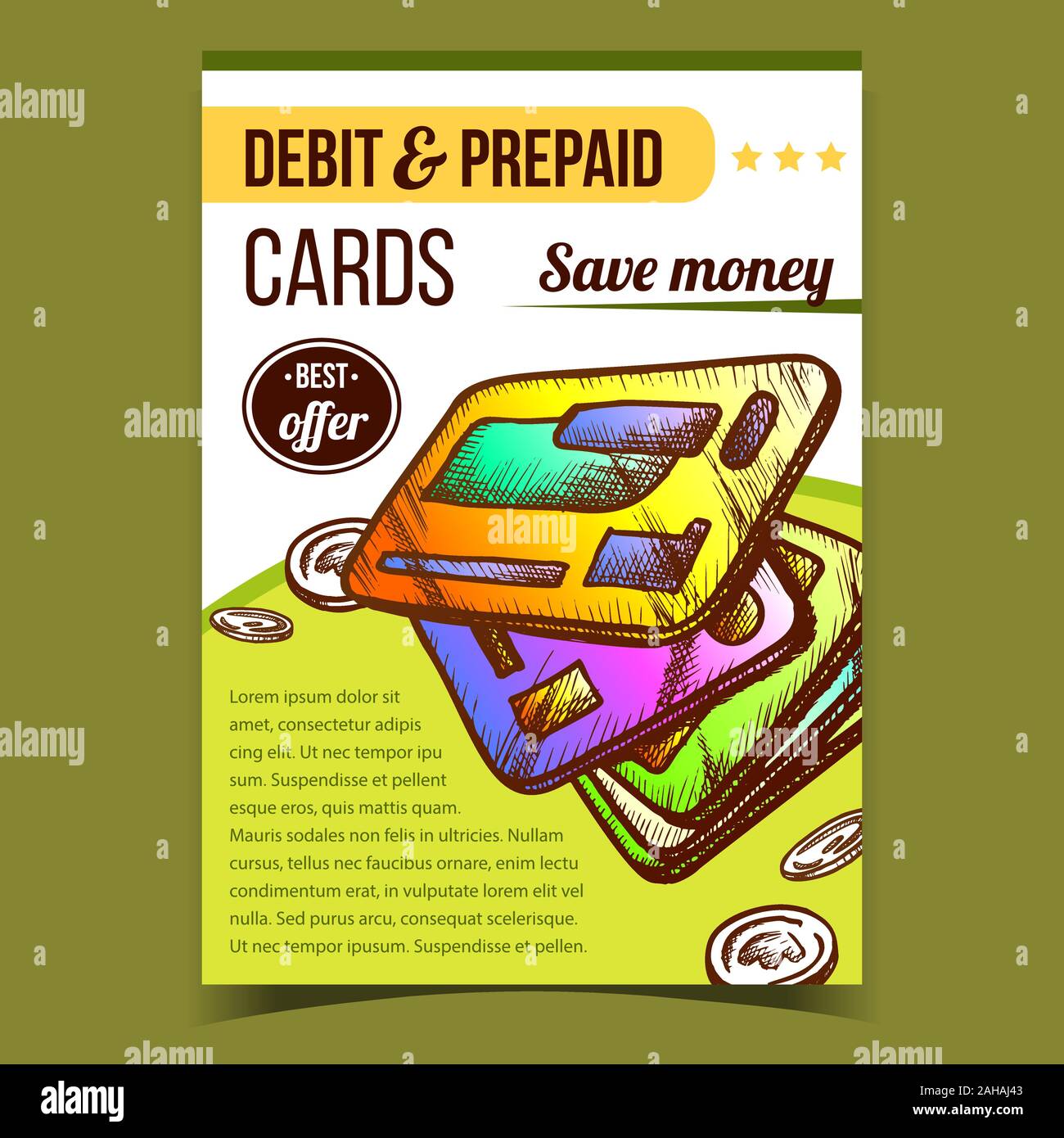 Cartes de débit et cartes prépayées affiche publicitaire Vector Image ...