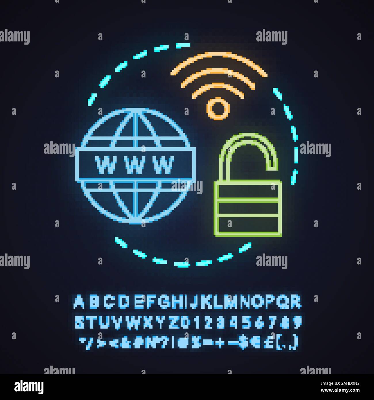 Accès Internet neon light concept icône. Connexion Wi-Fi gratuite idée ...