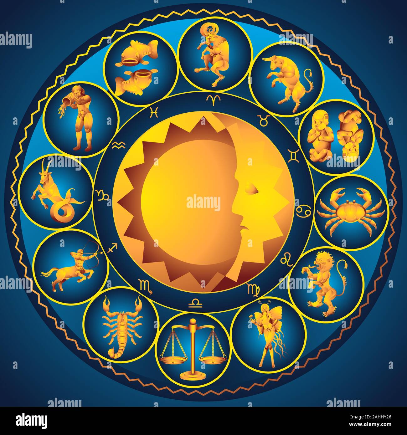 L'horoscope cercle avec douze signes du zodiaque sur une base isolée ...