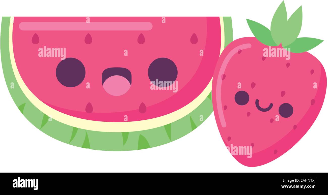 La pastèque et fruits fraise design dessin animé, Kawaii cute ...