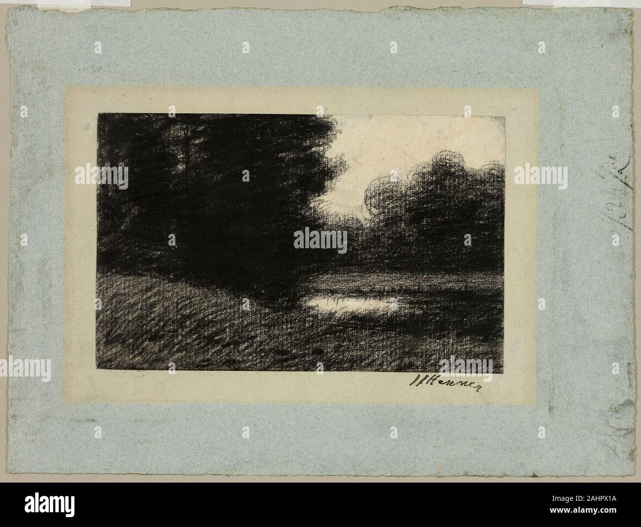 Jean Jacques Henner. Paysage avec un étang. 1875-1884. La France. Craie ...