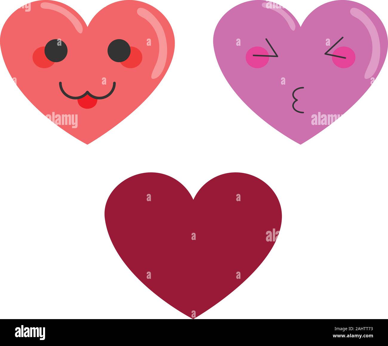 Illustration de cute cartoon coeurs avec des visages sur fond blanc ...