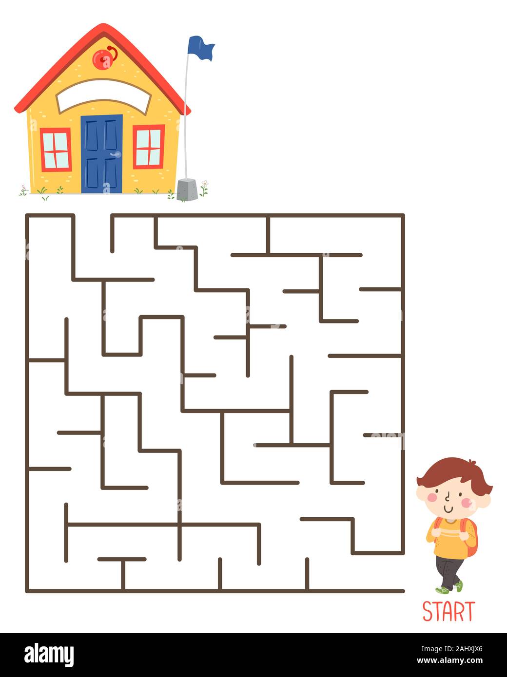 Illustration D Un Enfant étudiant Garçon Entrant Dans Un Labyrinthe à L