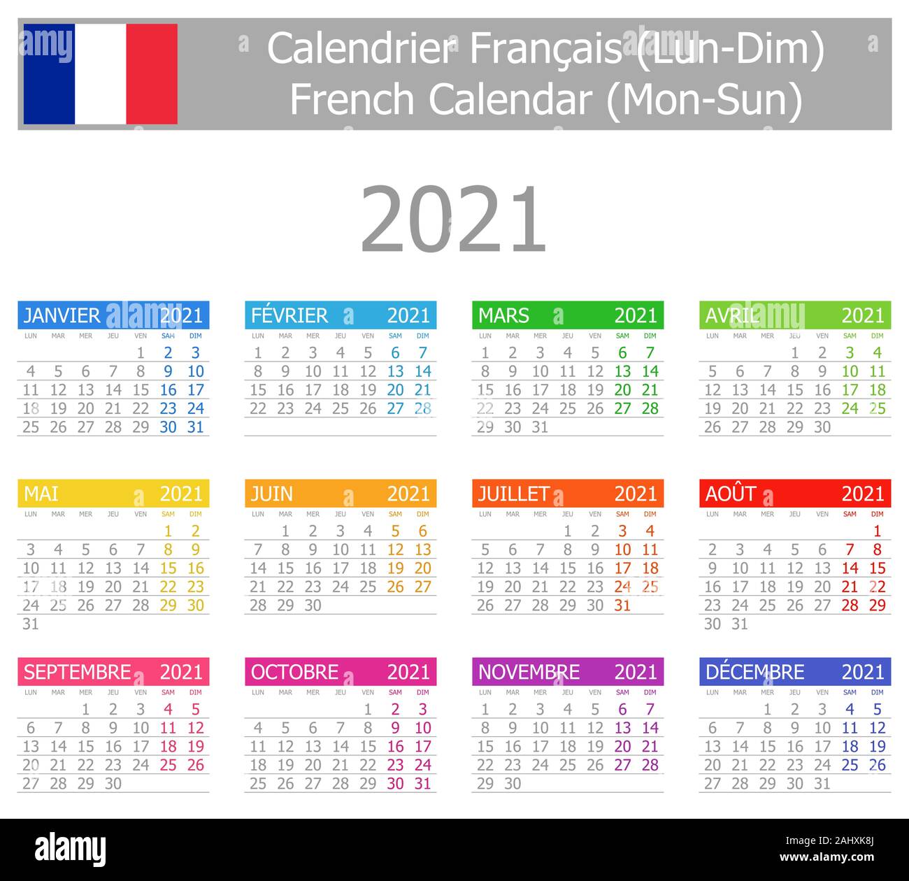 Calendrier 2021 Francais Banque d'images vectorielles - Alamy