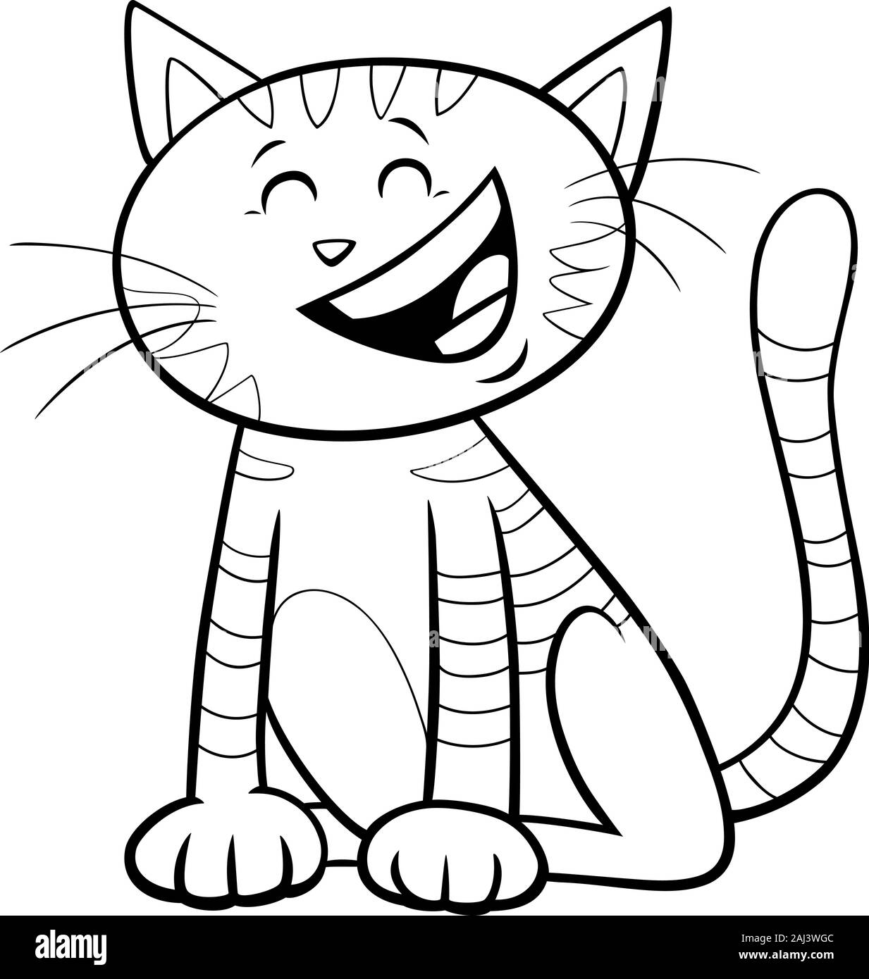 Cartoon noir et blanc Illustration de chat drôle ou chaton Comic ...