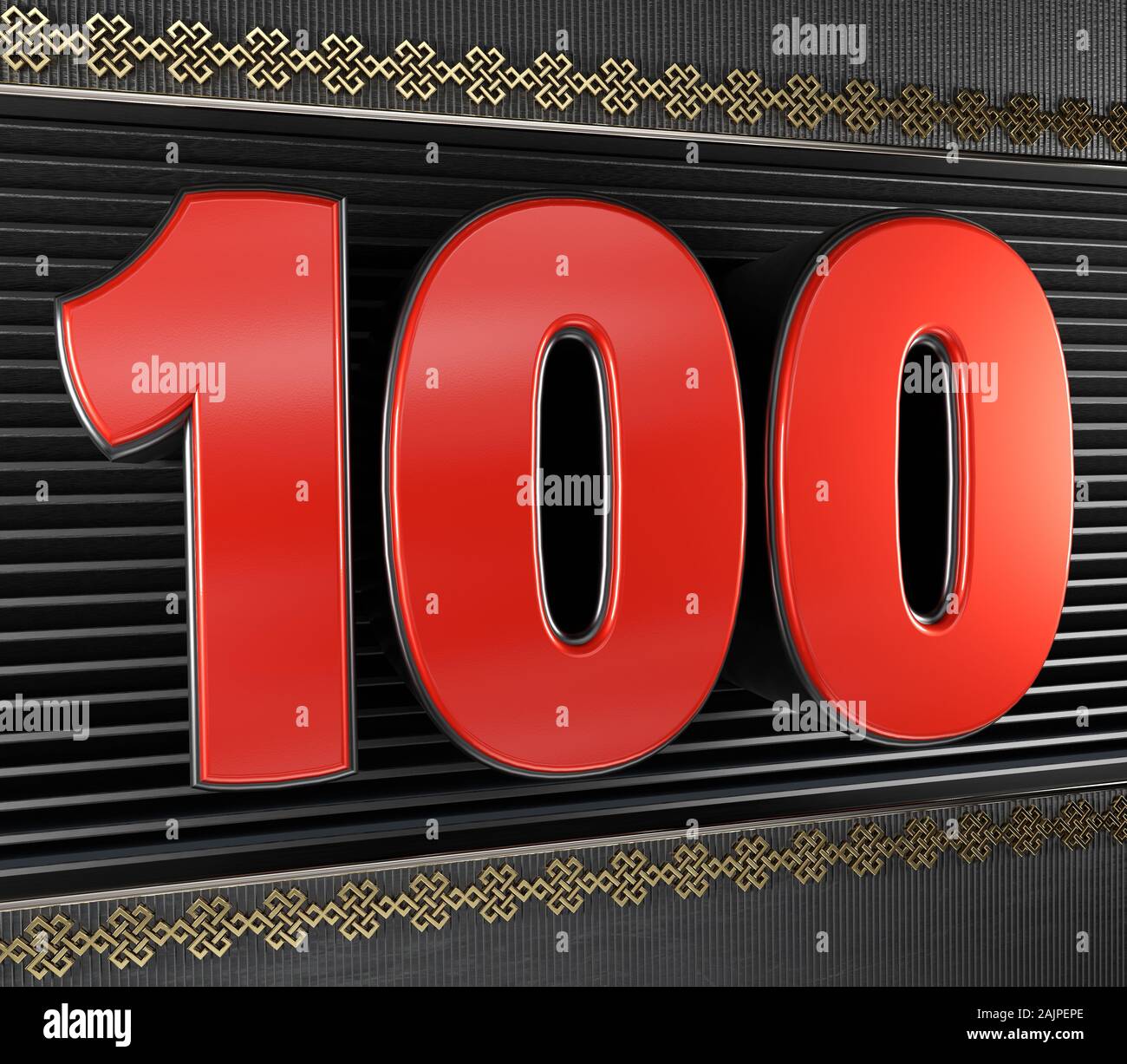 Numéro 100 rouge (nombre d'une centaine) avec les symboles d'or noeud ...
