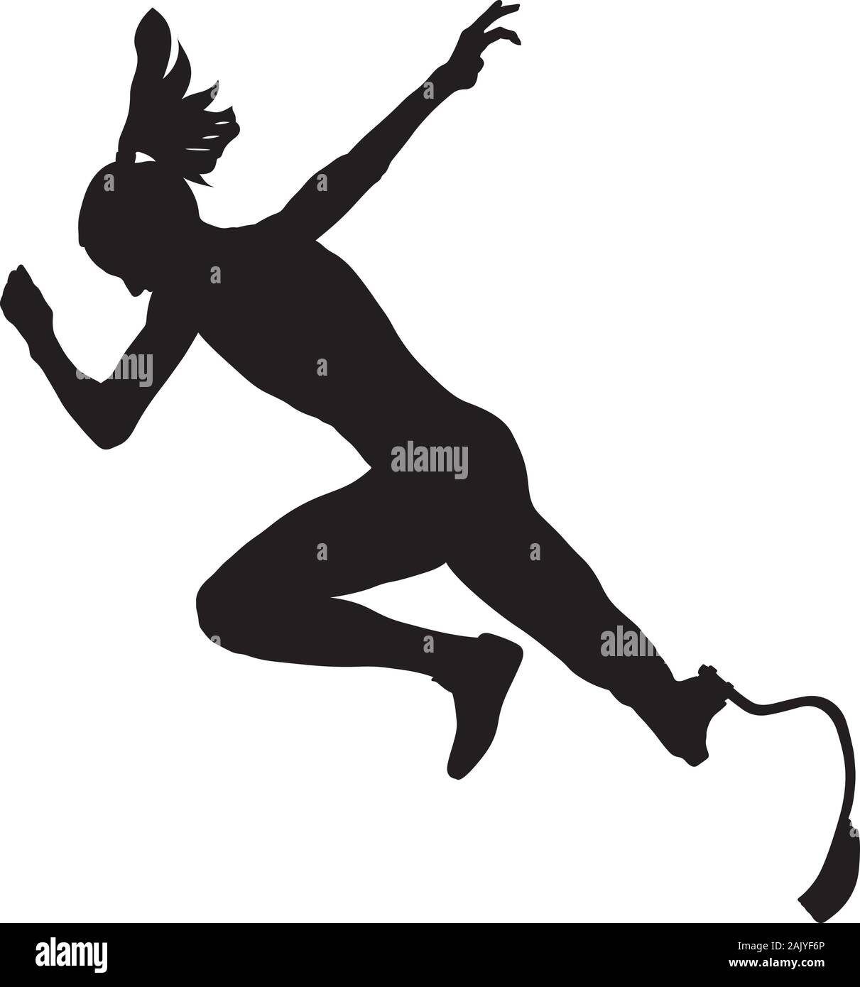 Black silhouette female runner athlete Banque d'images noir et blanc ...