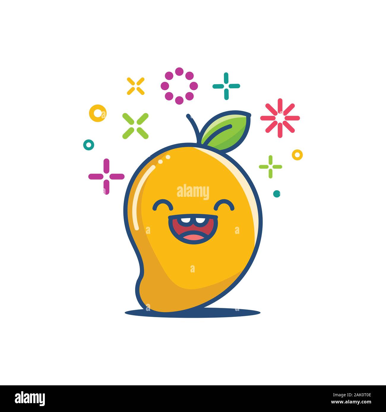 Kawaii smiling mango émoticône cartoon illustration isolé sur fond ...